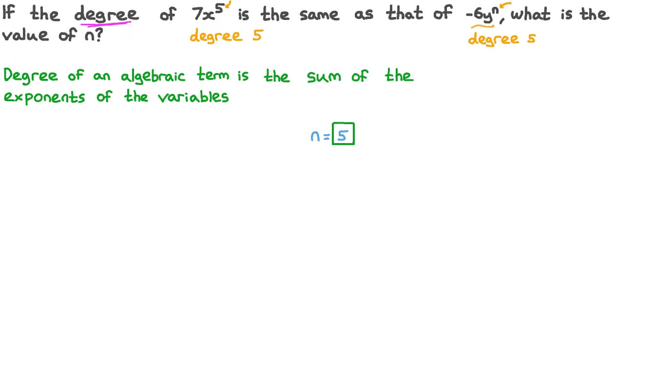 Question Video: Finding a Value given the Degree of an Algebraic Term ...