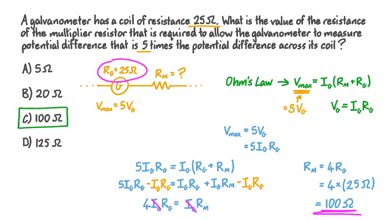 Question Video: Determining the Value of the Resistance of the Multiplier Resistor | Nagwa