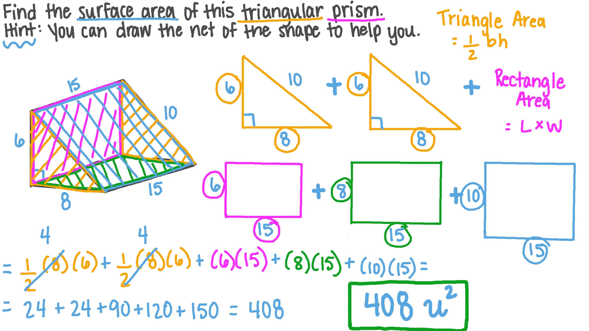 ion Video Finding The Surface Area Of Right Triangular Prisms Nagwa