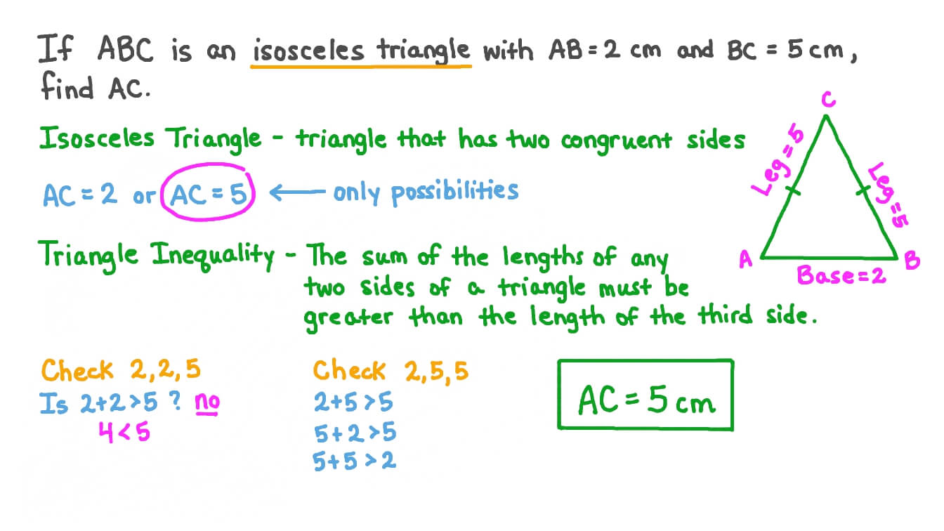 Question Video Finding The Missing Side Length Of An Isosceles