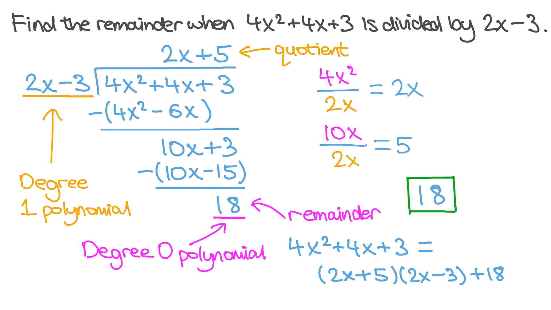 Question Video Finding The Remainder Resulting From Dividing Two 