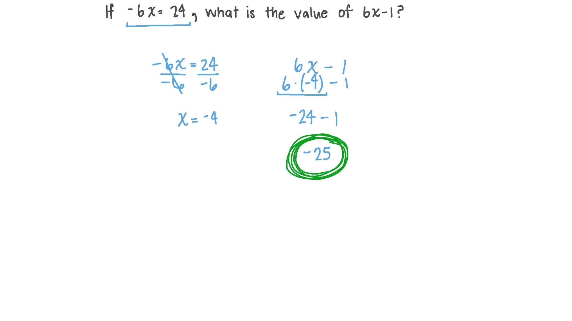 Question Video Solving One Variable Equations Involving Negative