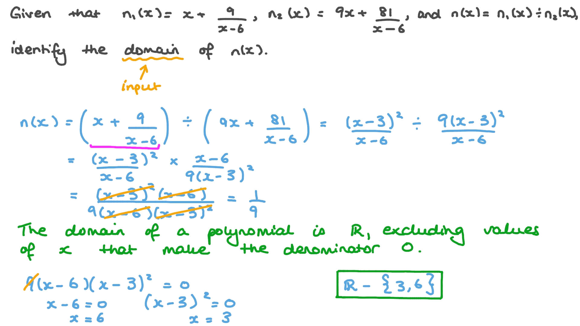 Question Video Determining The Domain Of The Quotient Of Two Rational