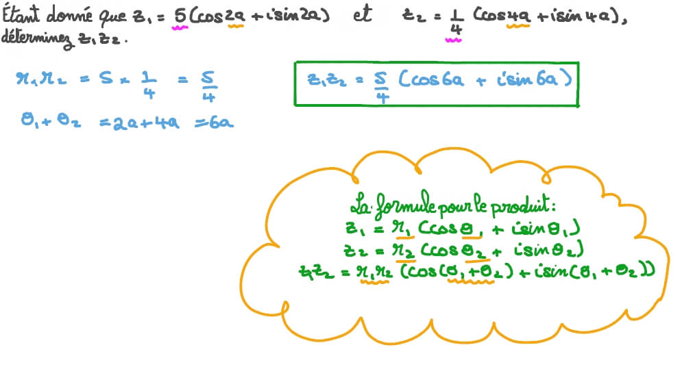 Question Video: Multiplier des nombres complexes sous forme polaire | Nagwa