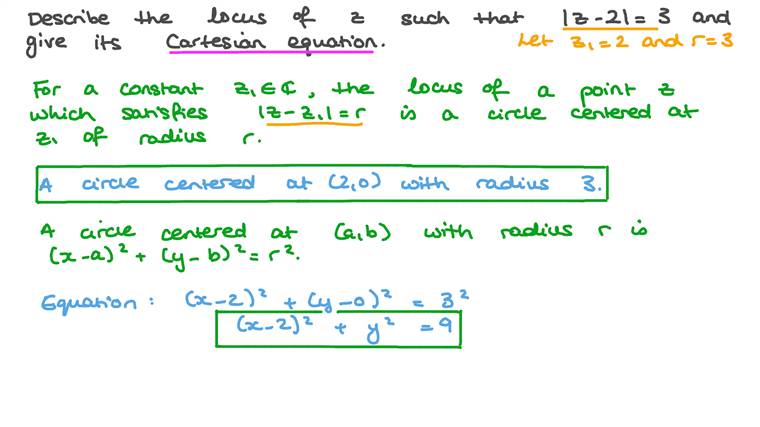 Lesson: Loci in the Complex Plane Using the Modulus | Nagwa