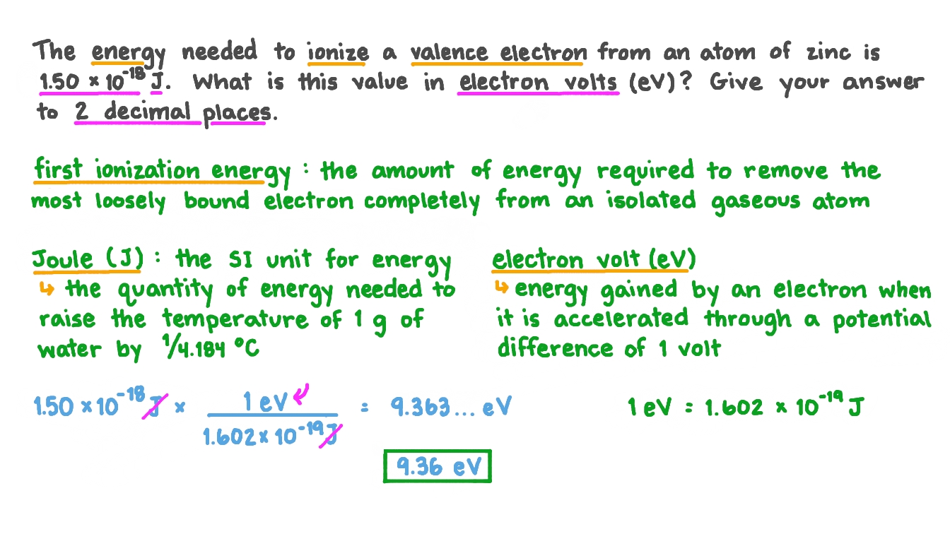 Question Video Converting An Energy In Joules To Electron Volts Nagwa Question Video Converting An Energy In Joules To Electron Volts Nagwa