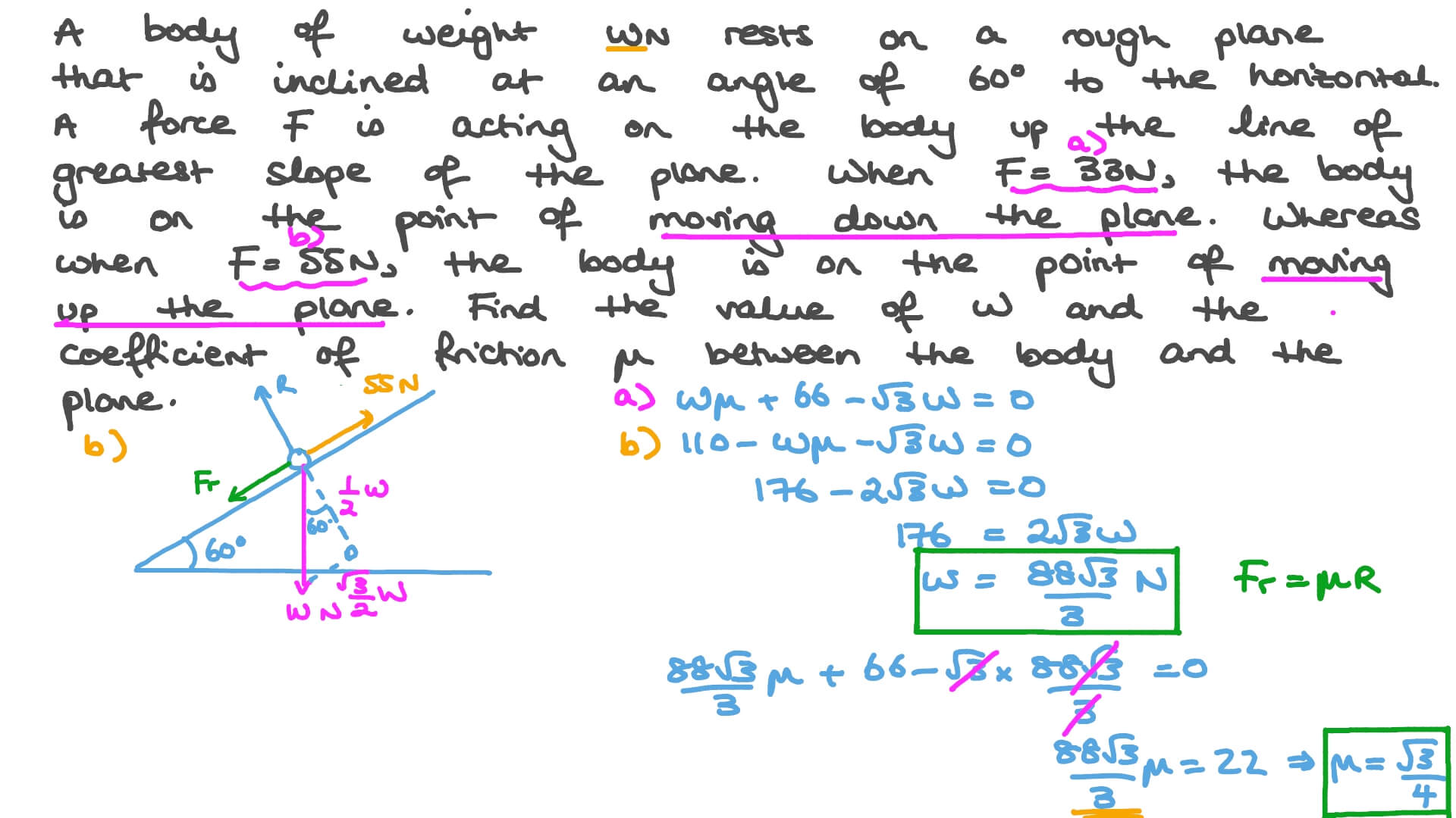Question Video: Analysis of a Body in Equilibrium on a Rough Inclined ...
