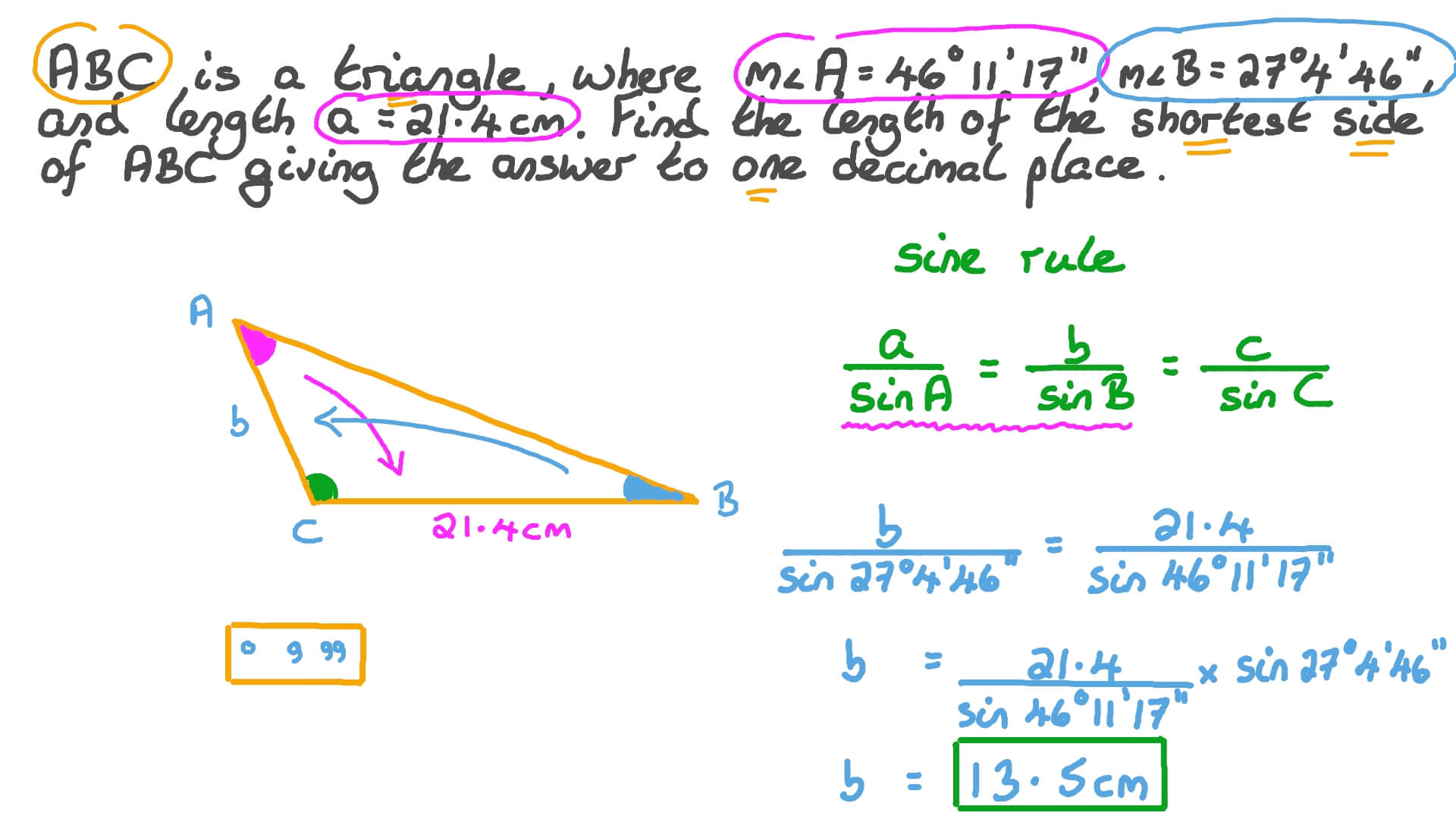 Question Video Using The Law Of Sines To Determine An Unknown Length