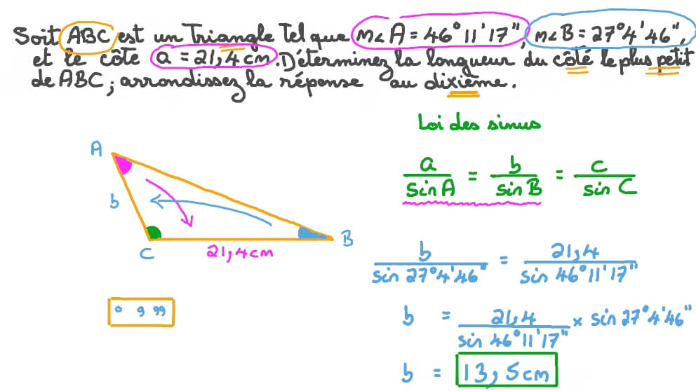 Question Video: Utilisation de la loi des sinus pour déterminer une ...