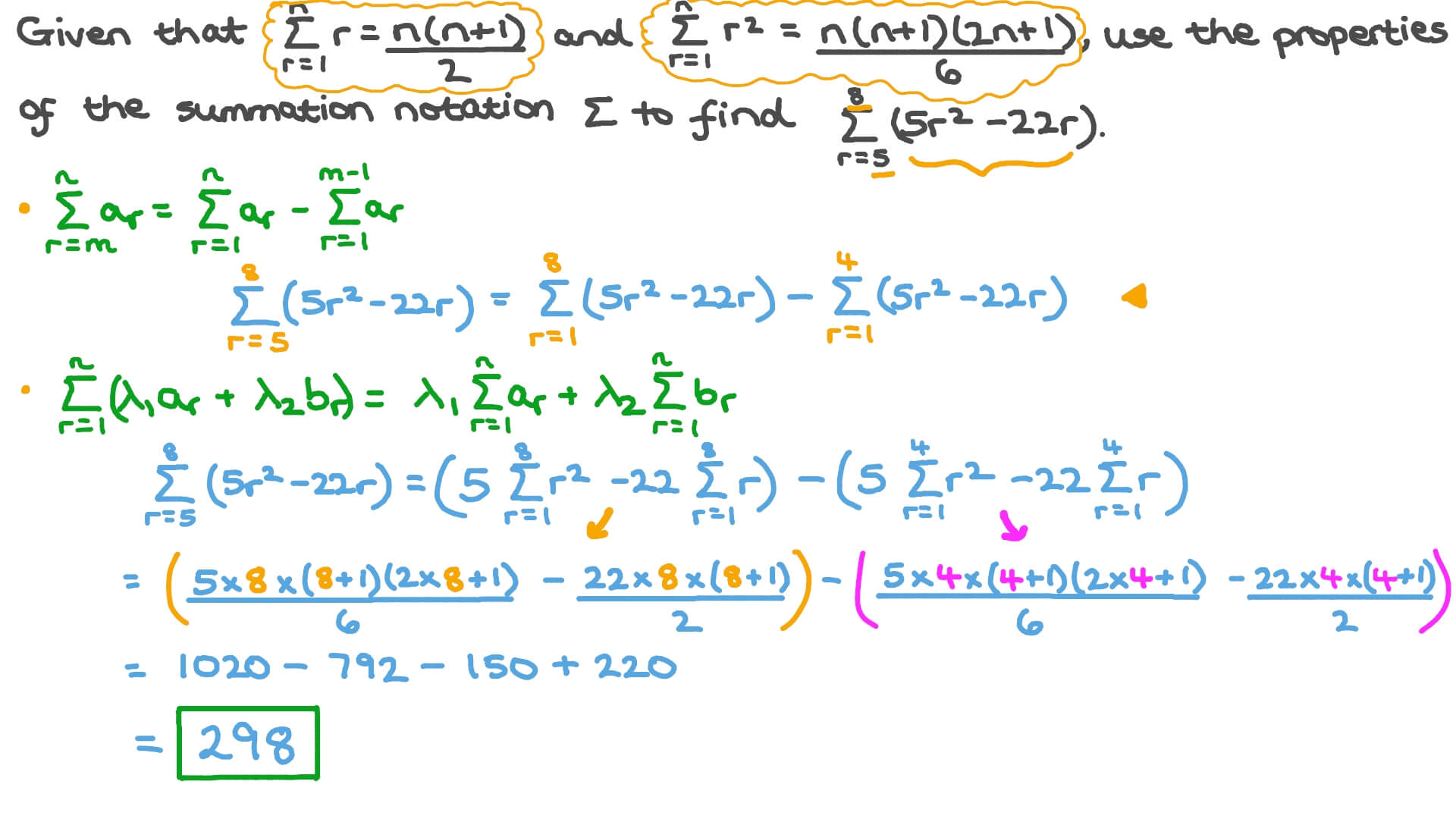 Question Video Evaluating The Sum Of A Finite Quadratic Series With A