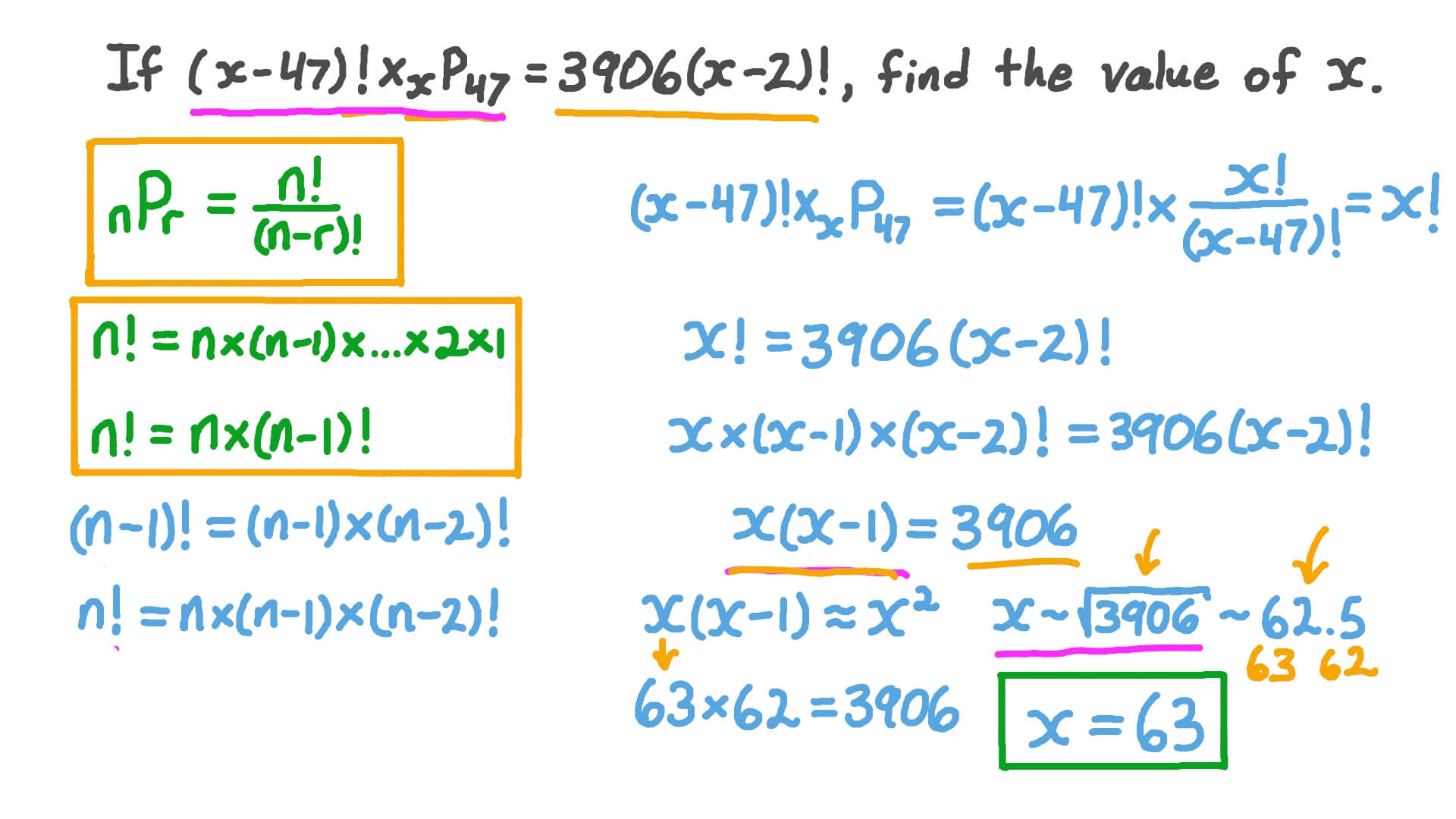 Question Video: Evaluating Permutations and Factorials to Find Unknowns ...