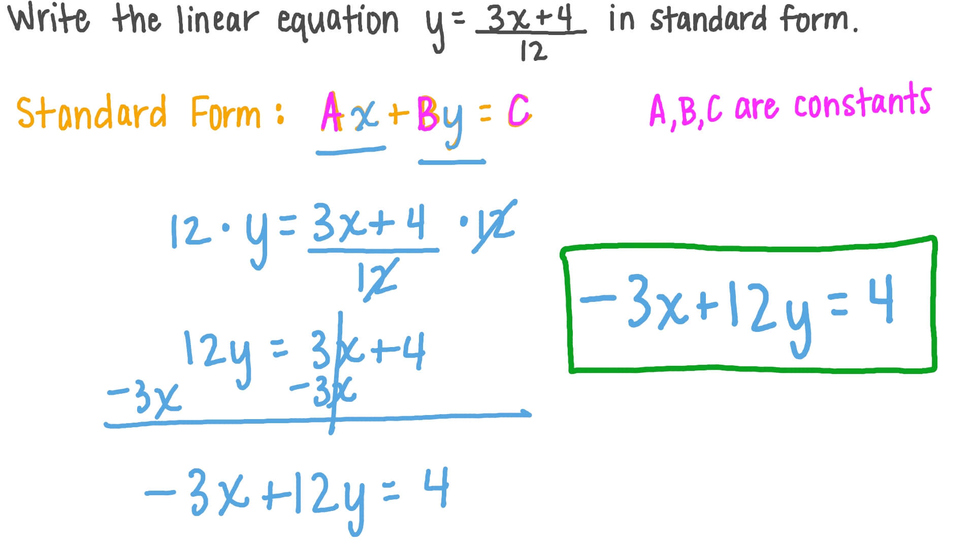 ion Video Writing Linear Equations In Standard Form Nagwa