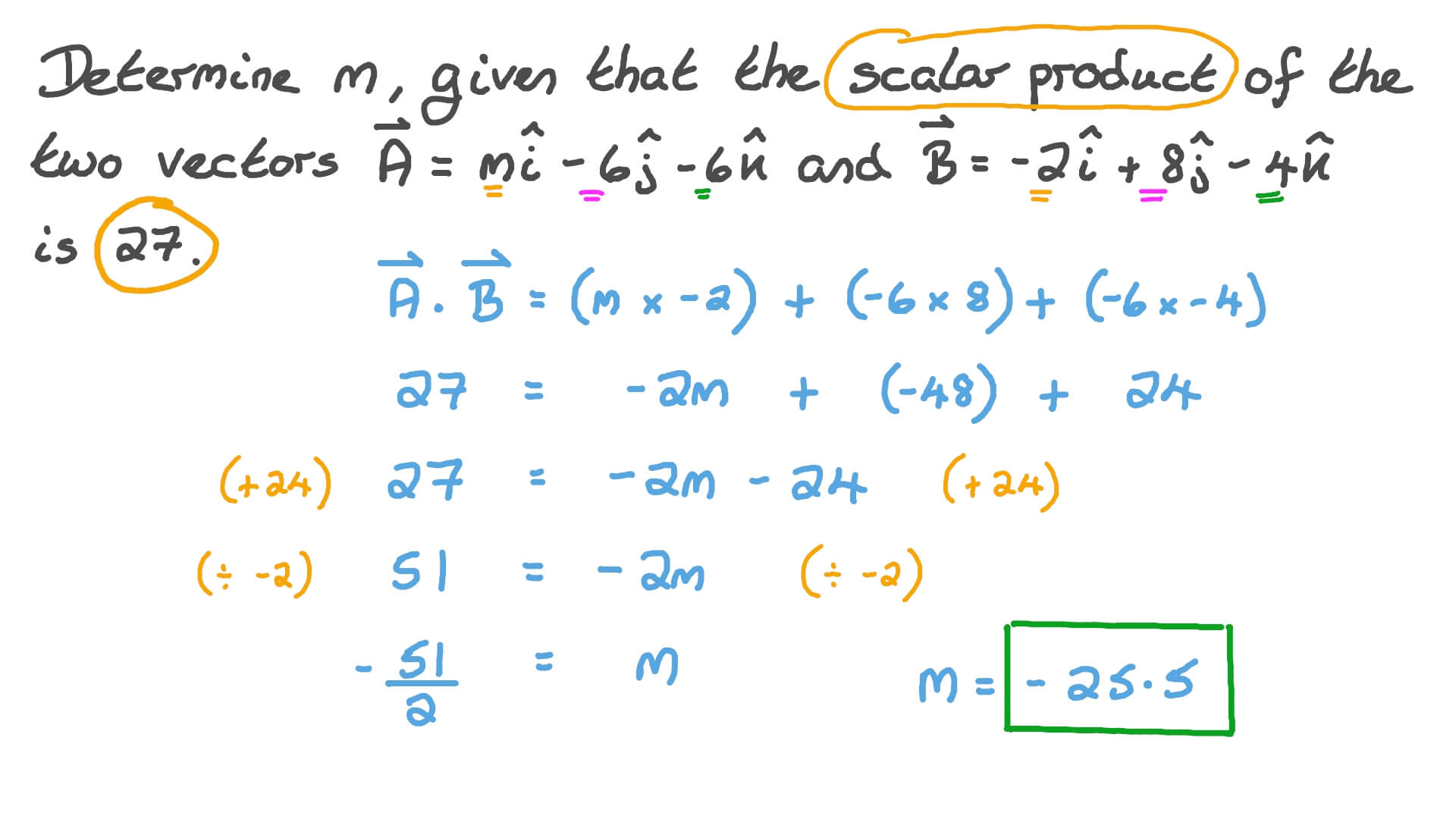 Question Video Determining The Scalar Product Of Two Vectors Nagwa
