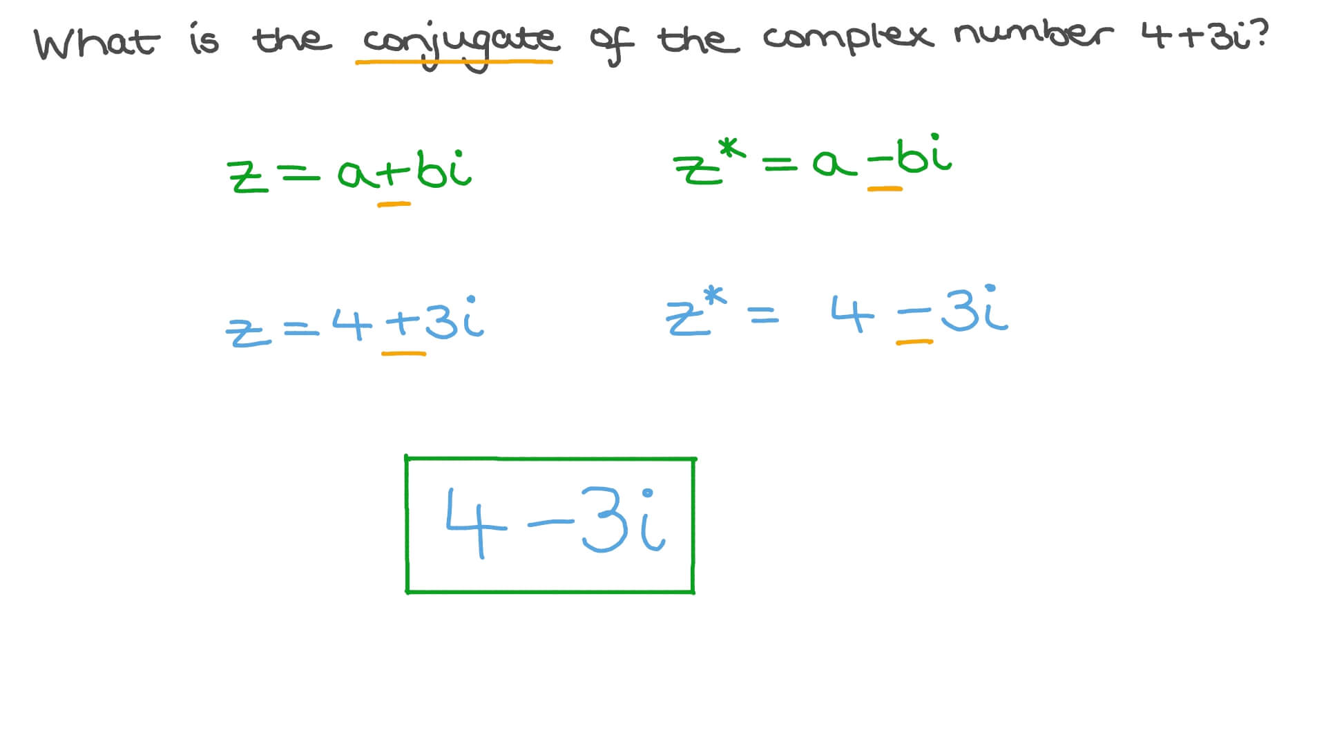 Question Video Finding The Conjugate Of A Complex Number In Algebraic