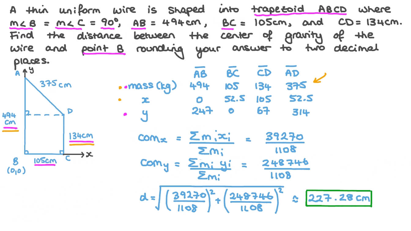 Question Video: Finding the Distance between the Center of Gravity of a ...
