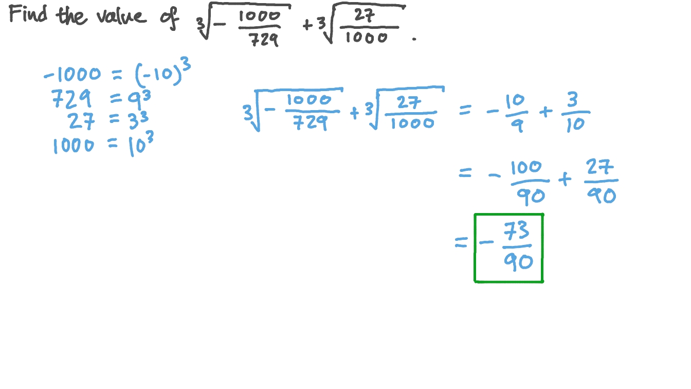 Question Video: Evaluating Numerical Expressions Involving Cube Roots ...