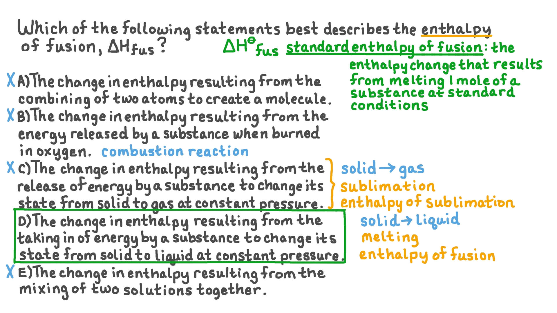 Question Video: Choosing the Statement That Best Describes Enthalpy of ...