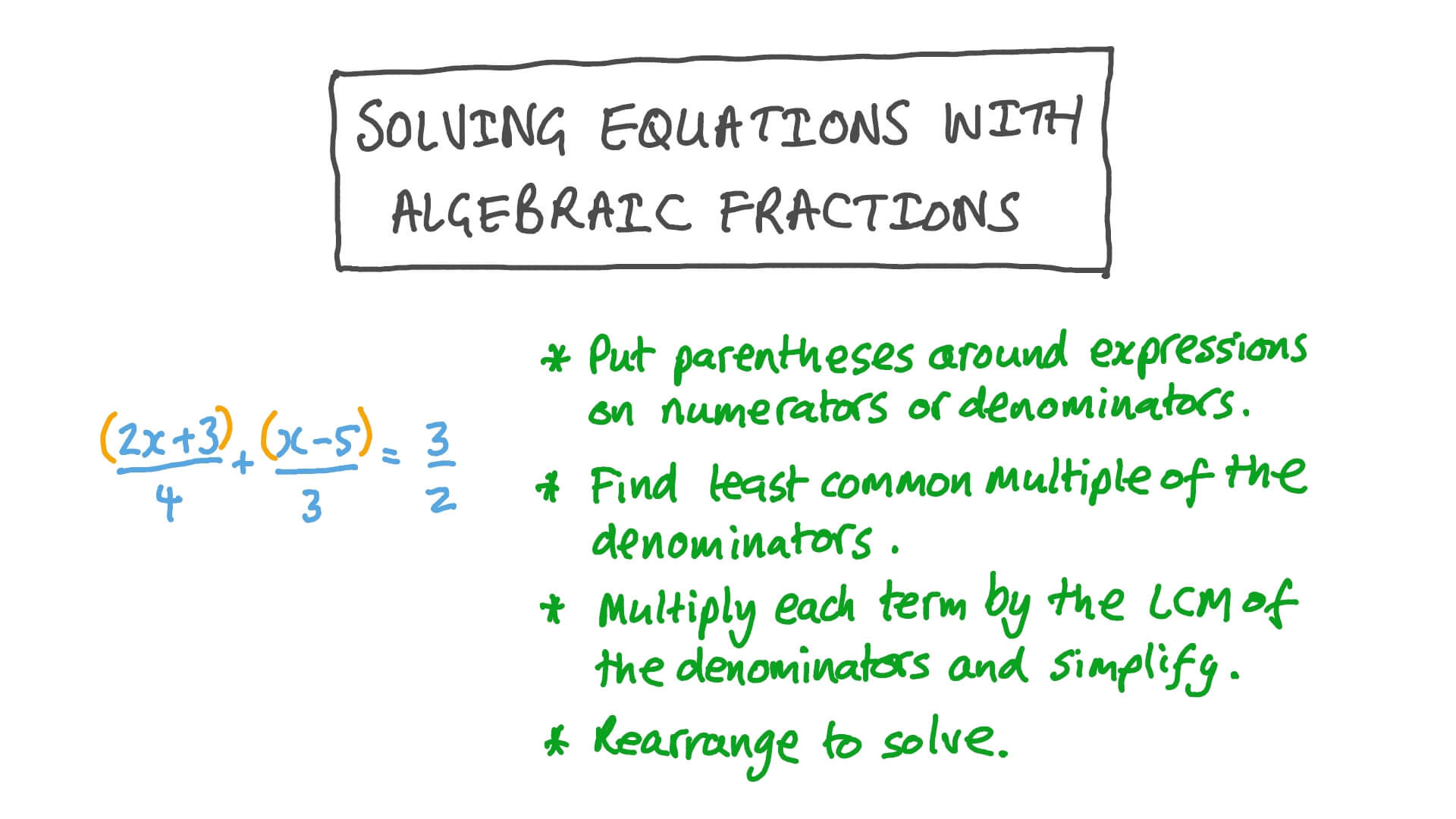 Video Solving Equations With Algebraic Fractions Nagwa