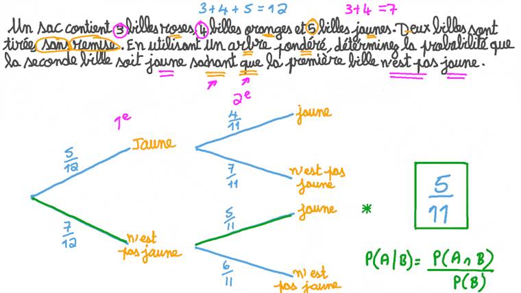 Leçon : Probabilité conditionnelle : arbres pondérés | Nagwa