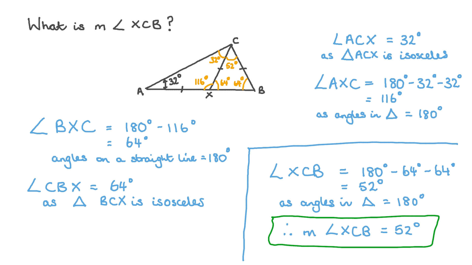 Question Video Finding The Measure Of The Vertex Angle In Isosceles