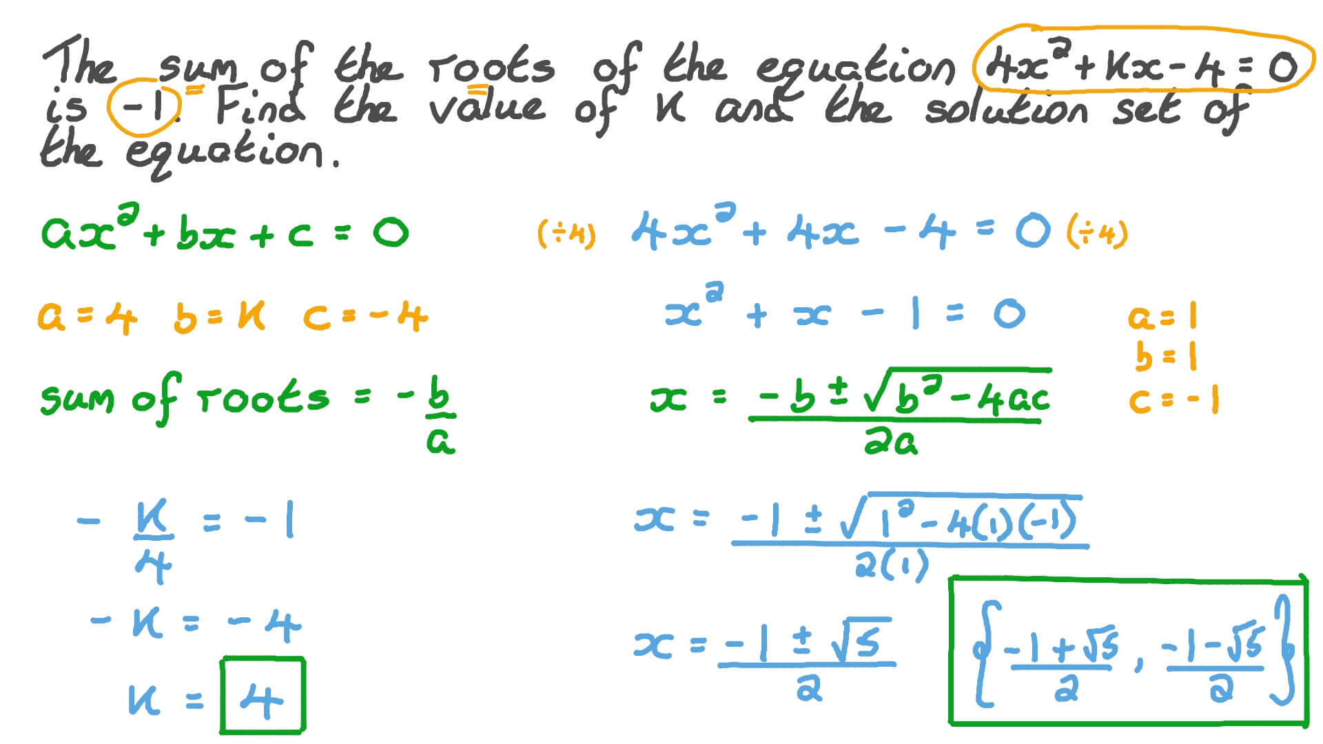 Question Video Finding An Unknown In A Quadratic Equation Using The