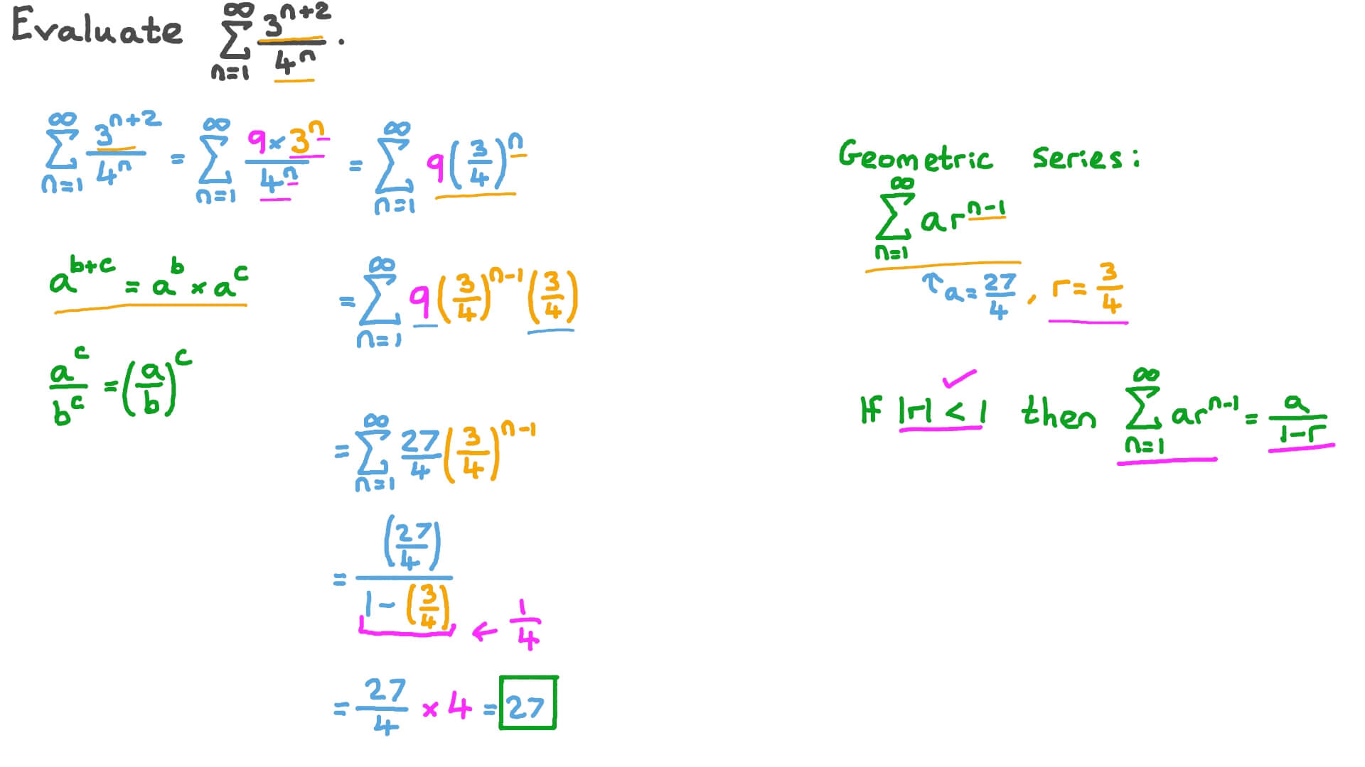 Video: Find the Sum of an Infinite Series with Exponential Summand | Nagwa
