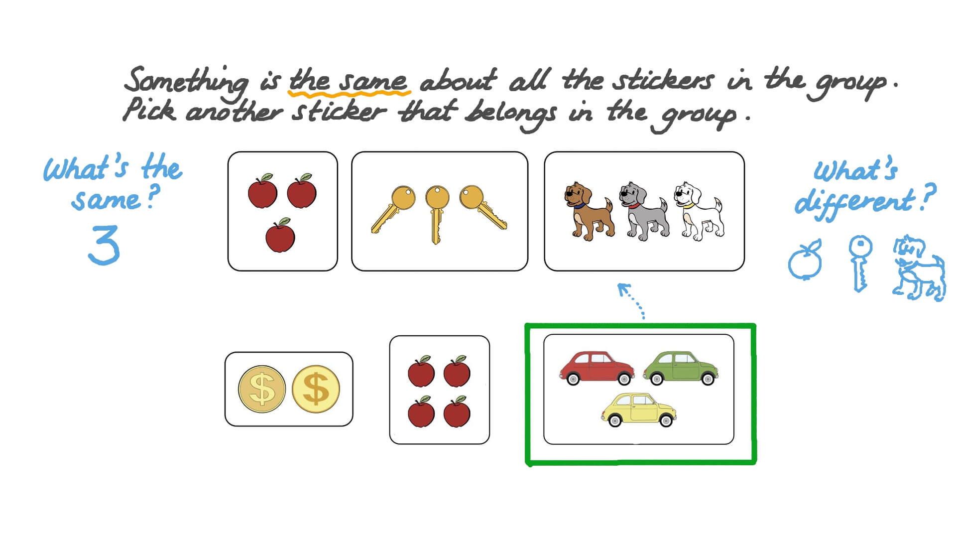 Question Video Sorting Groups Of Up To 5 Objects According To Amount 