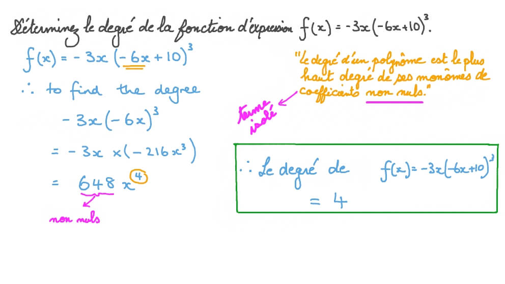 Question Video: Déterminer le degré d’une fonction polynôme | Nagwa