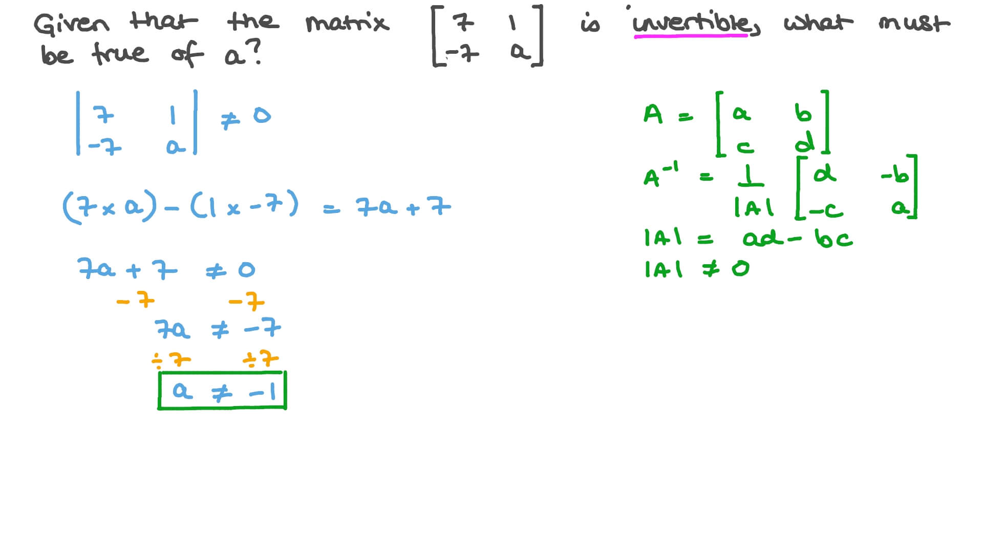 Question Video: Determinants and Invertibility | Nagwa