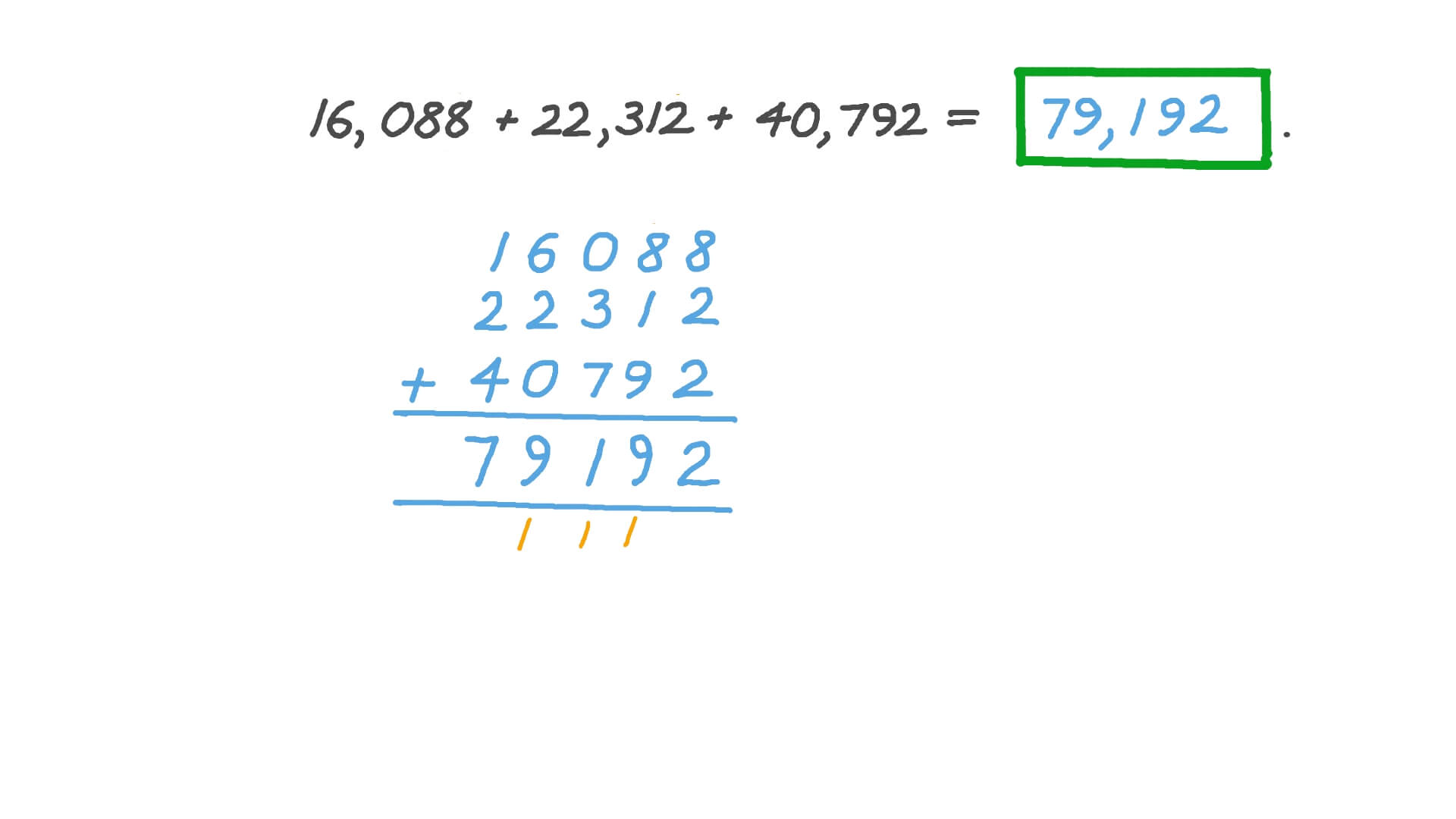 Question Video: Adding Three Integer Numbers | Nagwa