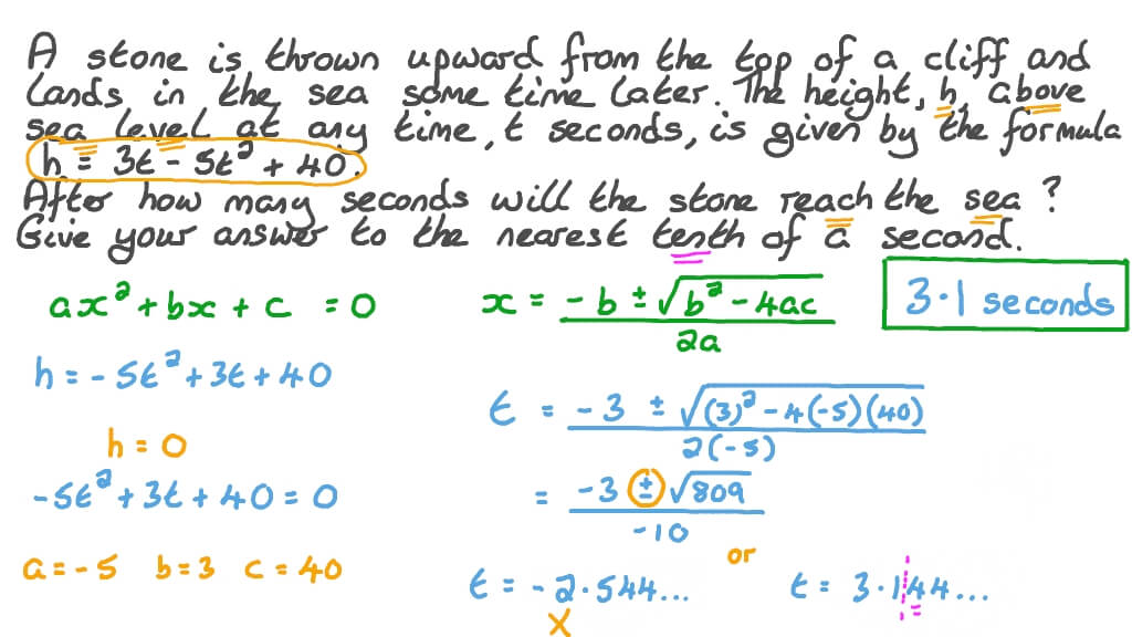 Question Video: Solving a Quadratic Equation in a Worded Problem Using ...