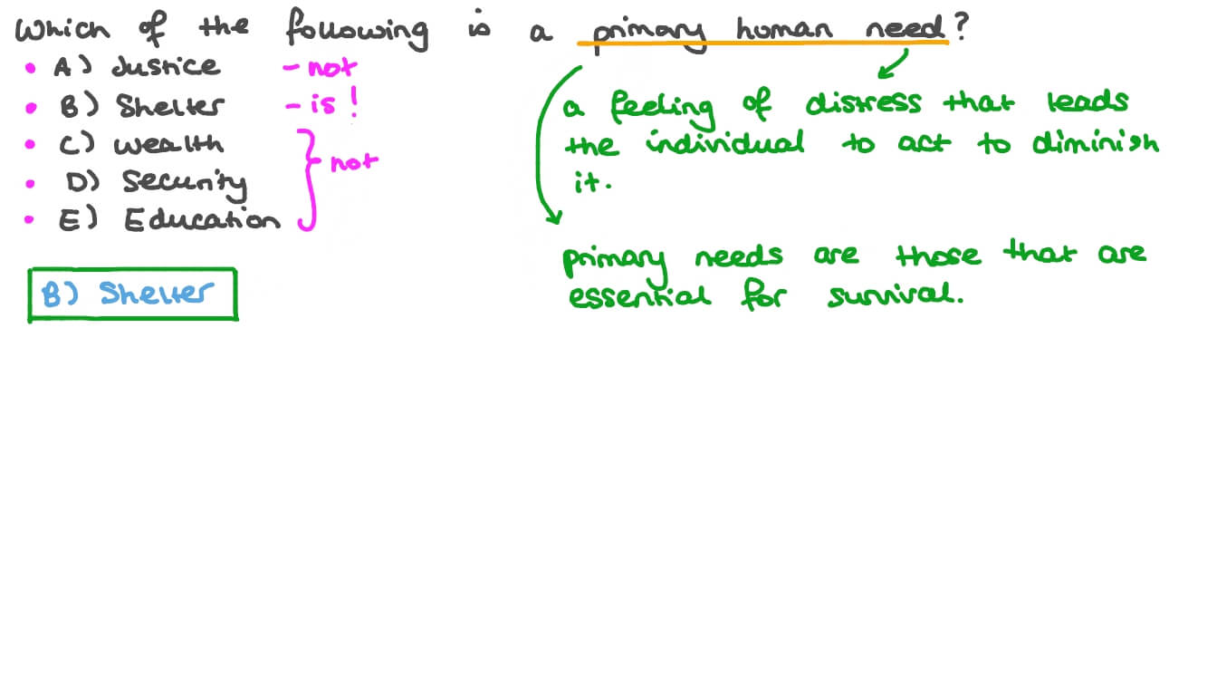 Question Video: Identifying a Primary Human Need | Nagwa