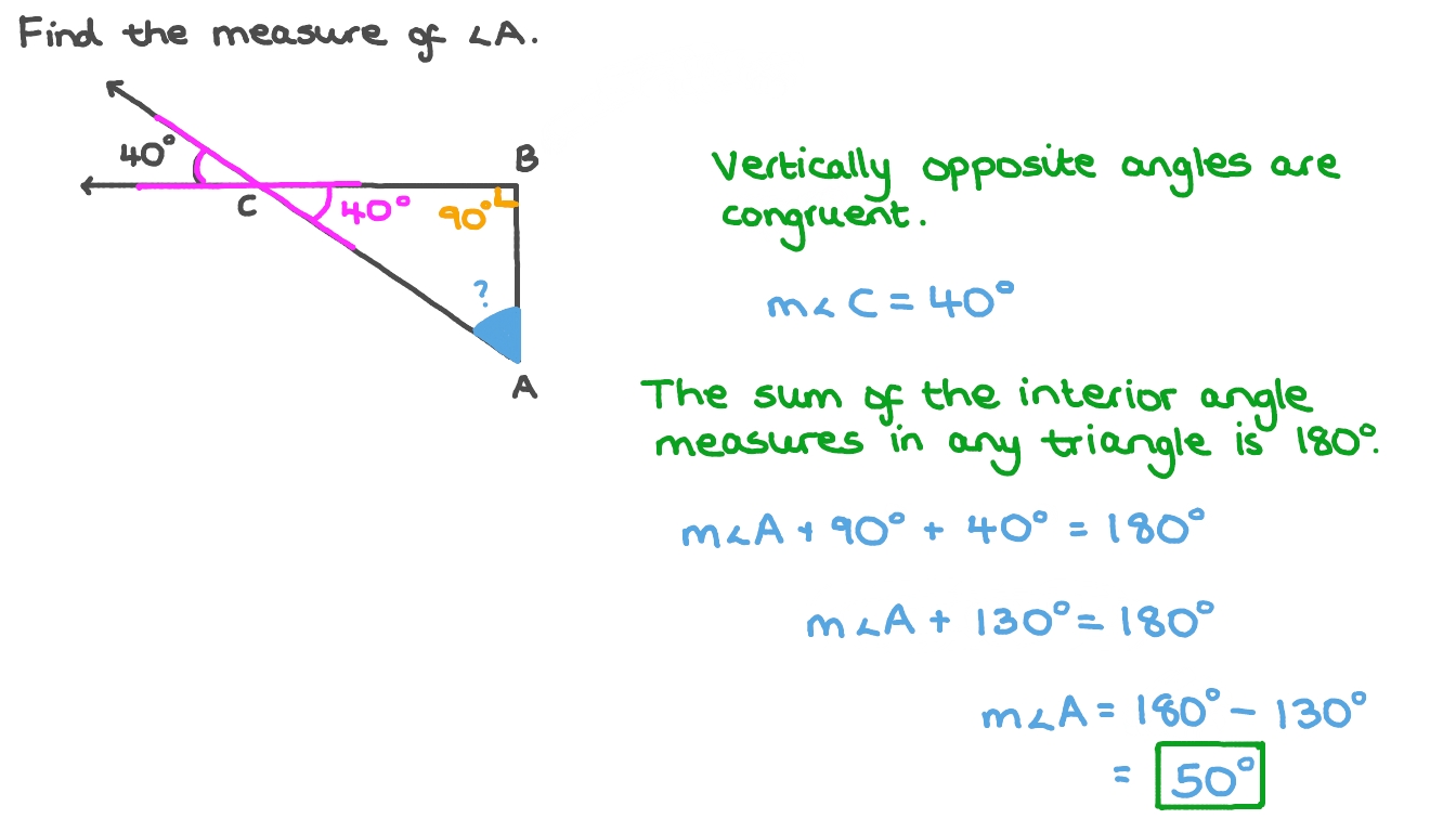 Question Video Finding The Measure Of The Interior Angle Of A Triangle