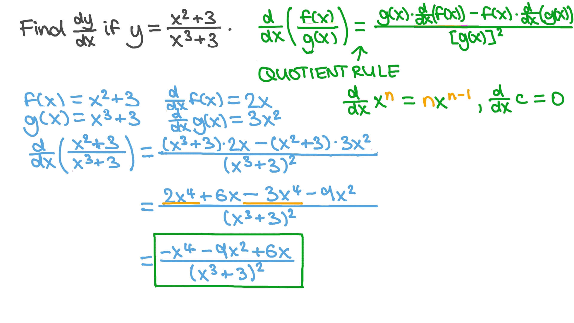 Question Video Differentiating Rational Functions Using The Quotient 