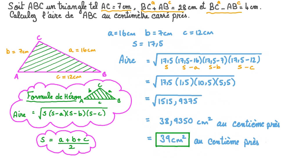 Question Video: Déterminer l’aire d’un triangle en utilisant la formule ...