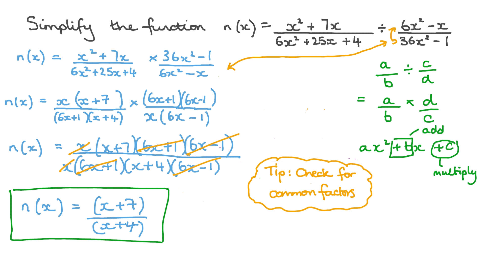 Question Video Simplifying A Quotient Of Two Rational Functions Nagwa