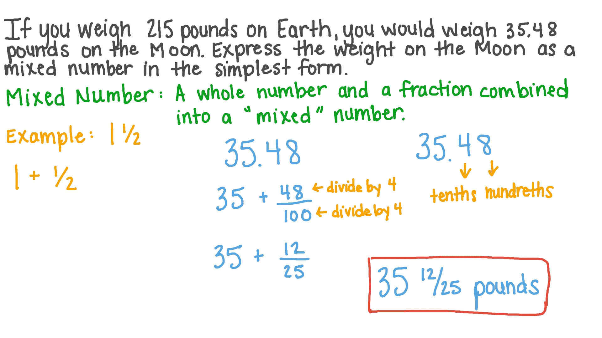 Question Video Converting Decimal Numbers To Mixed Numbers Nagwa