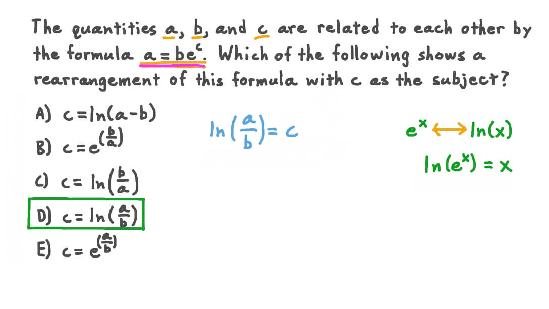 Question Video Rearranging An Exponential Formula Nagwa