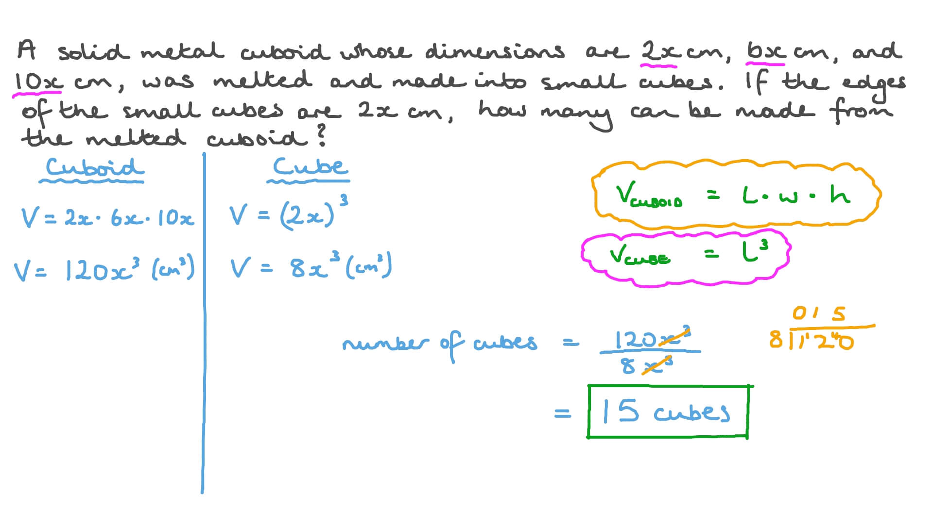 Question Video: Finding the Volume of a Cube and a Cuboid in a Real ...