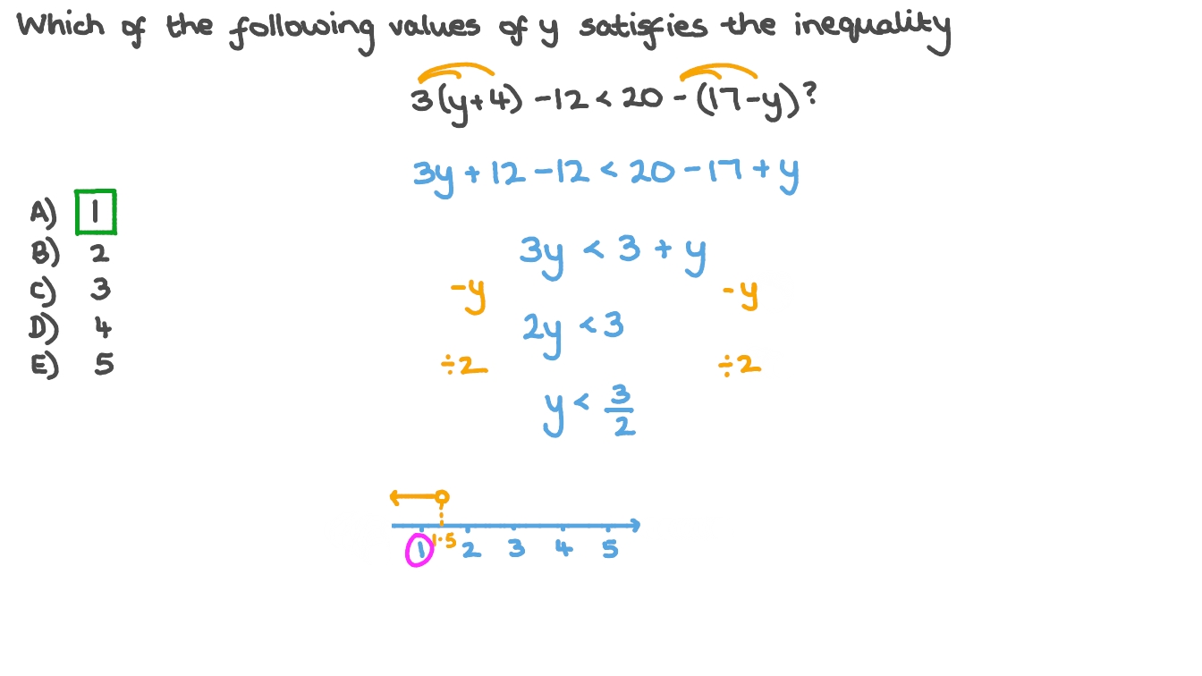 Question Video: Determining Which of a Set of Values Satisfies a Given Linear Inequality | Nagwa