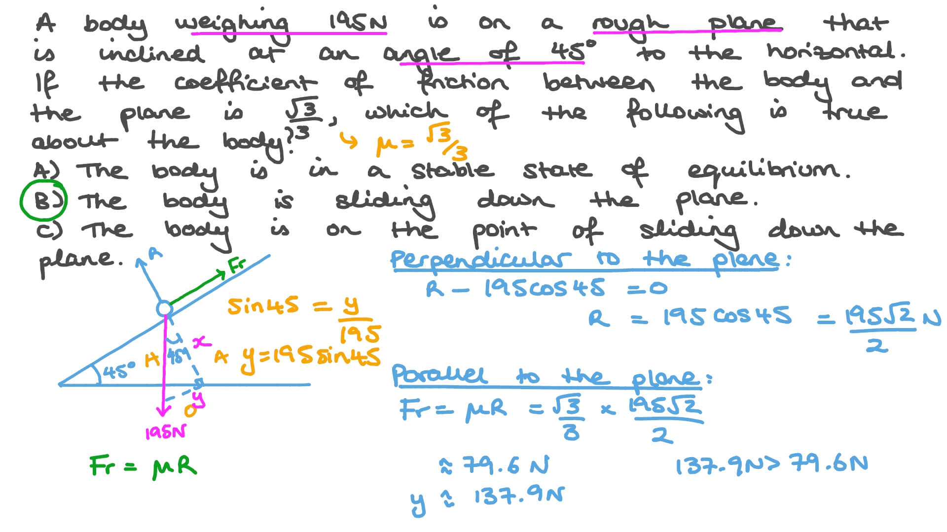 Question Video: Equilibrium of Bodies Resting on Rough Inclined Planes ...