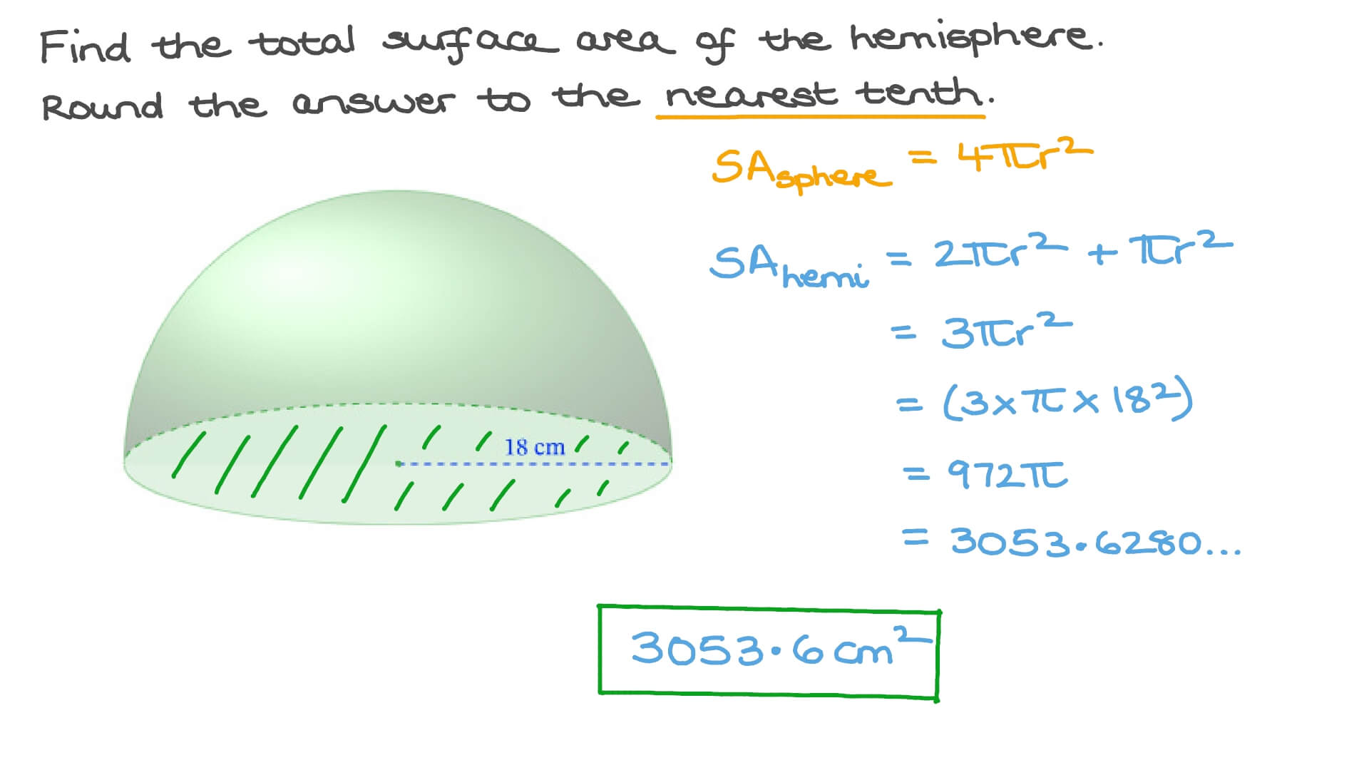 ion Video Finding The Total Surface Area Of A Hemisphere Given