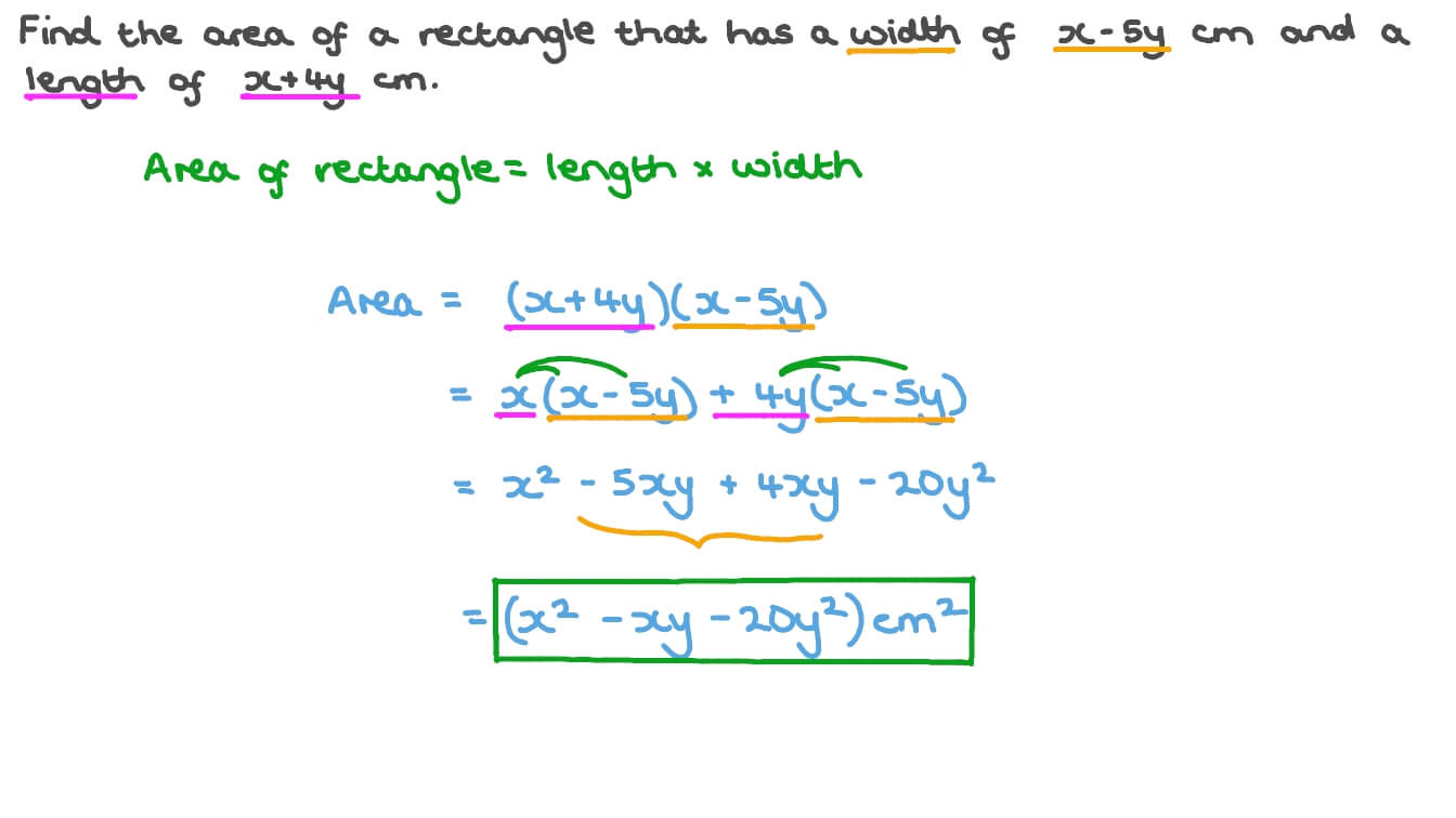Question Video: Finding the Area of a Rectangle by Expanding the ...