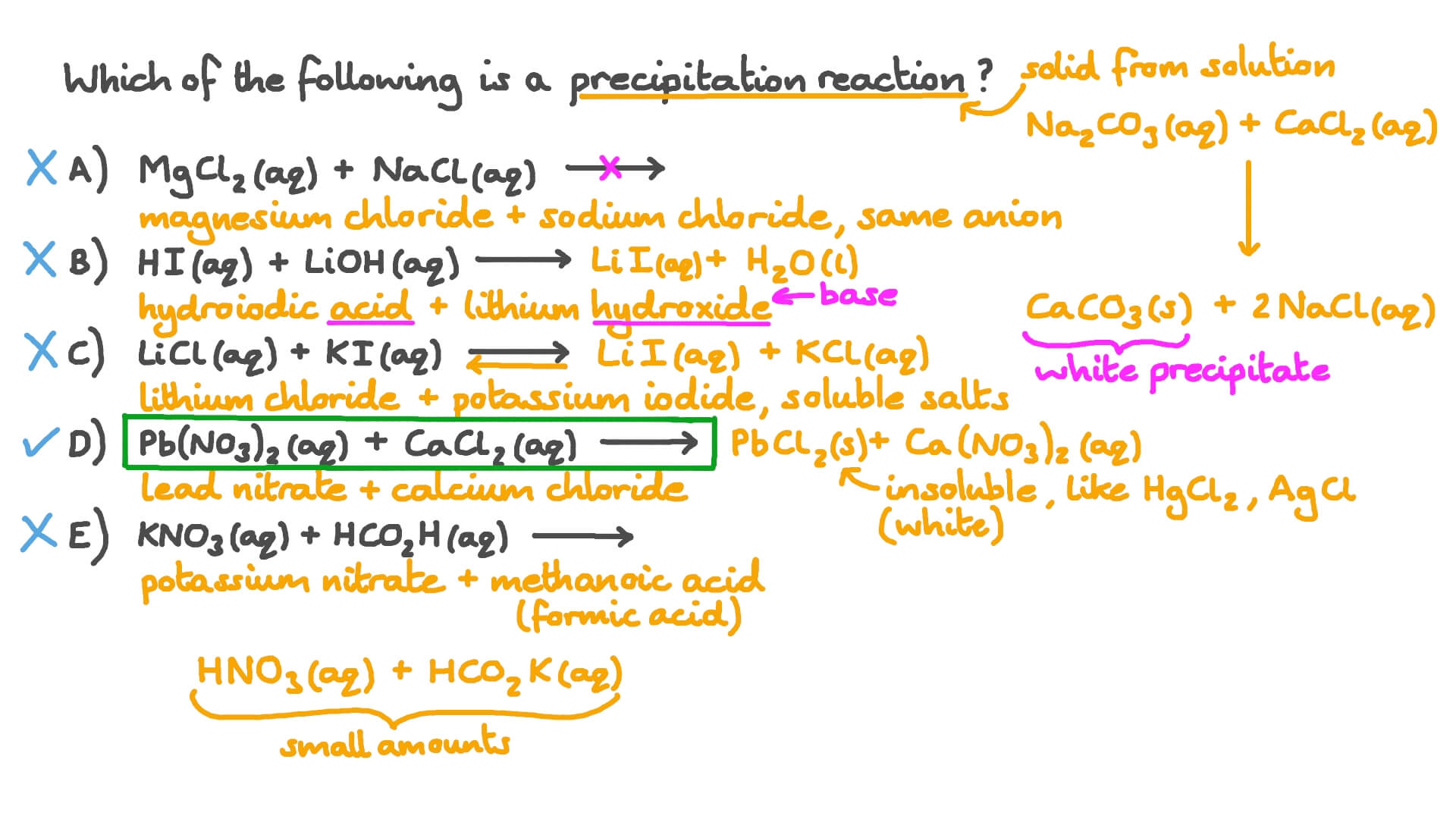 Video: Identifying the Precipitation Reaction in a Set of Reactant-Only Chemical Reaction ...