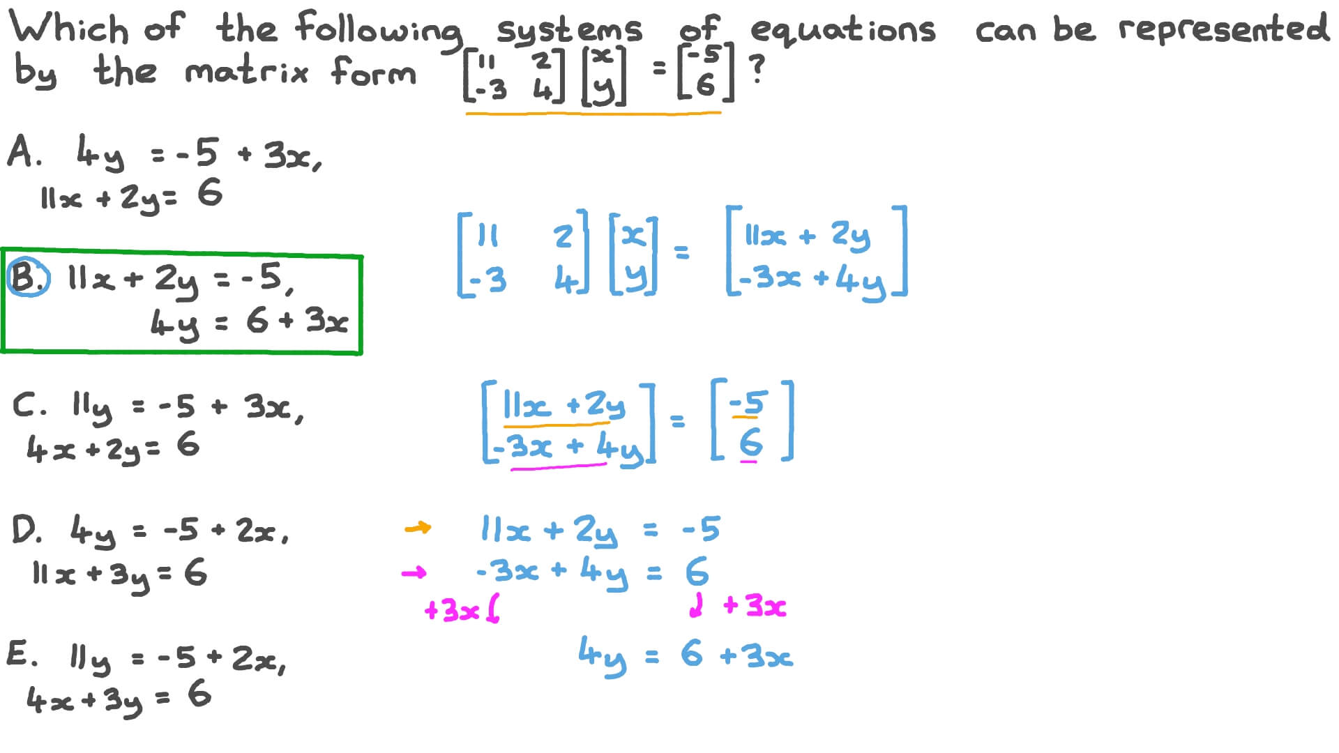 Question Video Determining The System Of Two Equations From A Matrix Equation Nagwa