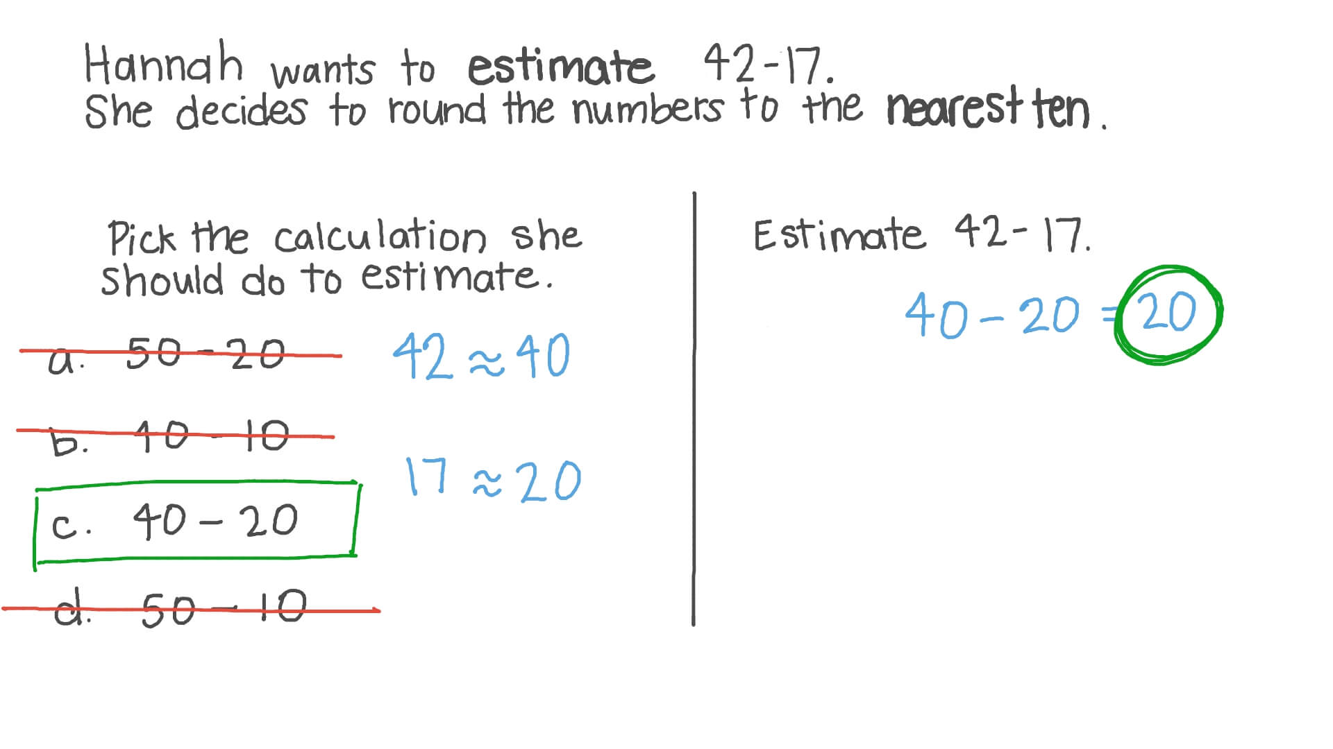 Question Video: Estimating Differences between Two-Digit Numbers | Nagwa