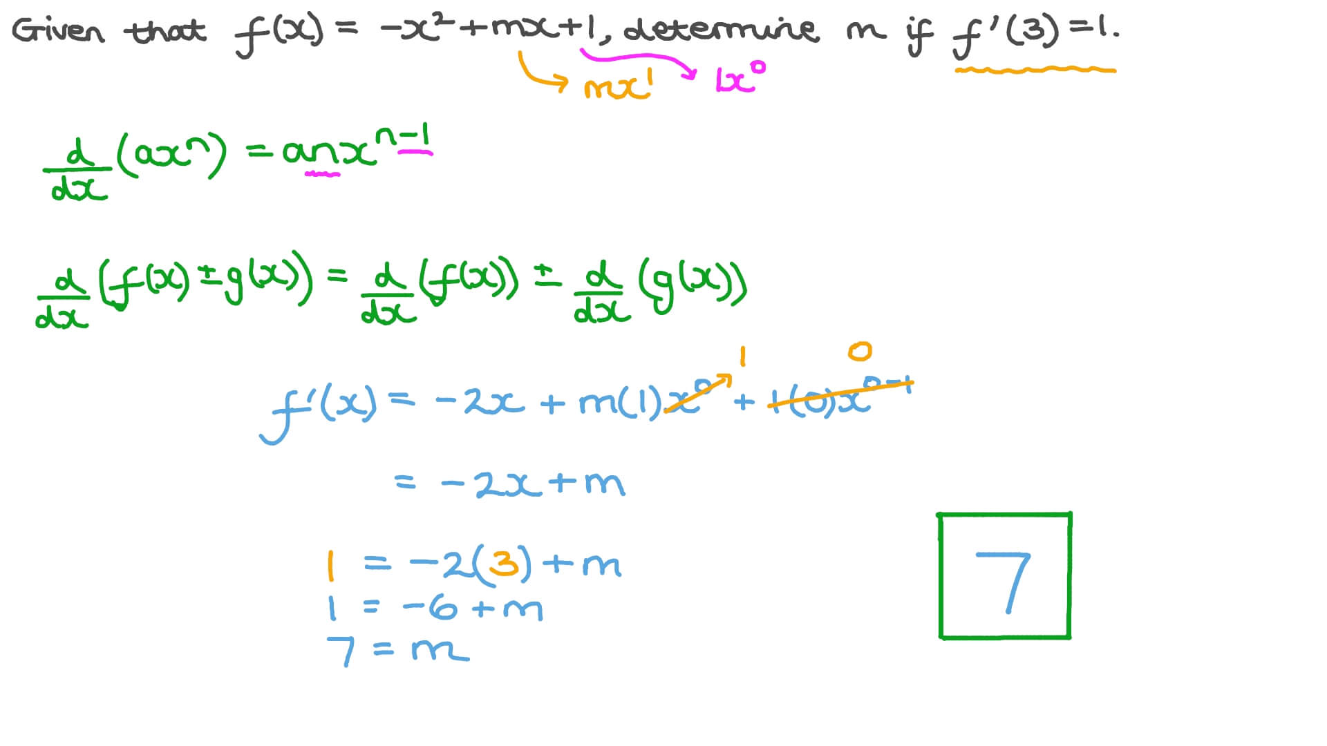 Question Video: Finding the Value of an Unknown in a Polynomial Function Given the Value of Its ...