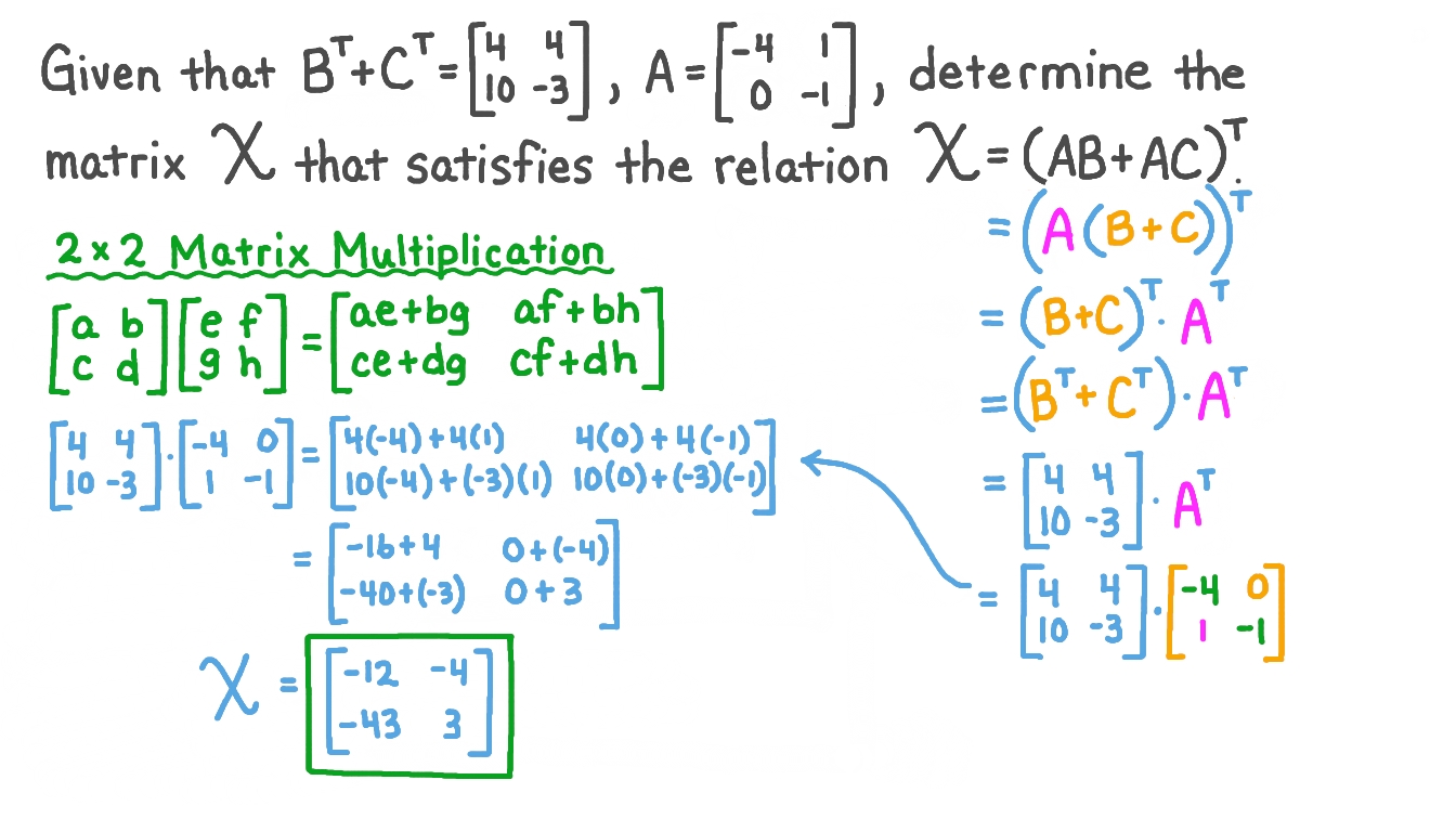 Question Video Finding Unknown Matrices Using Properties Of Transposes