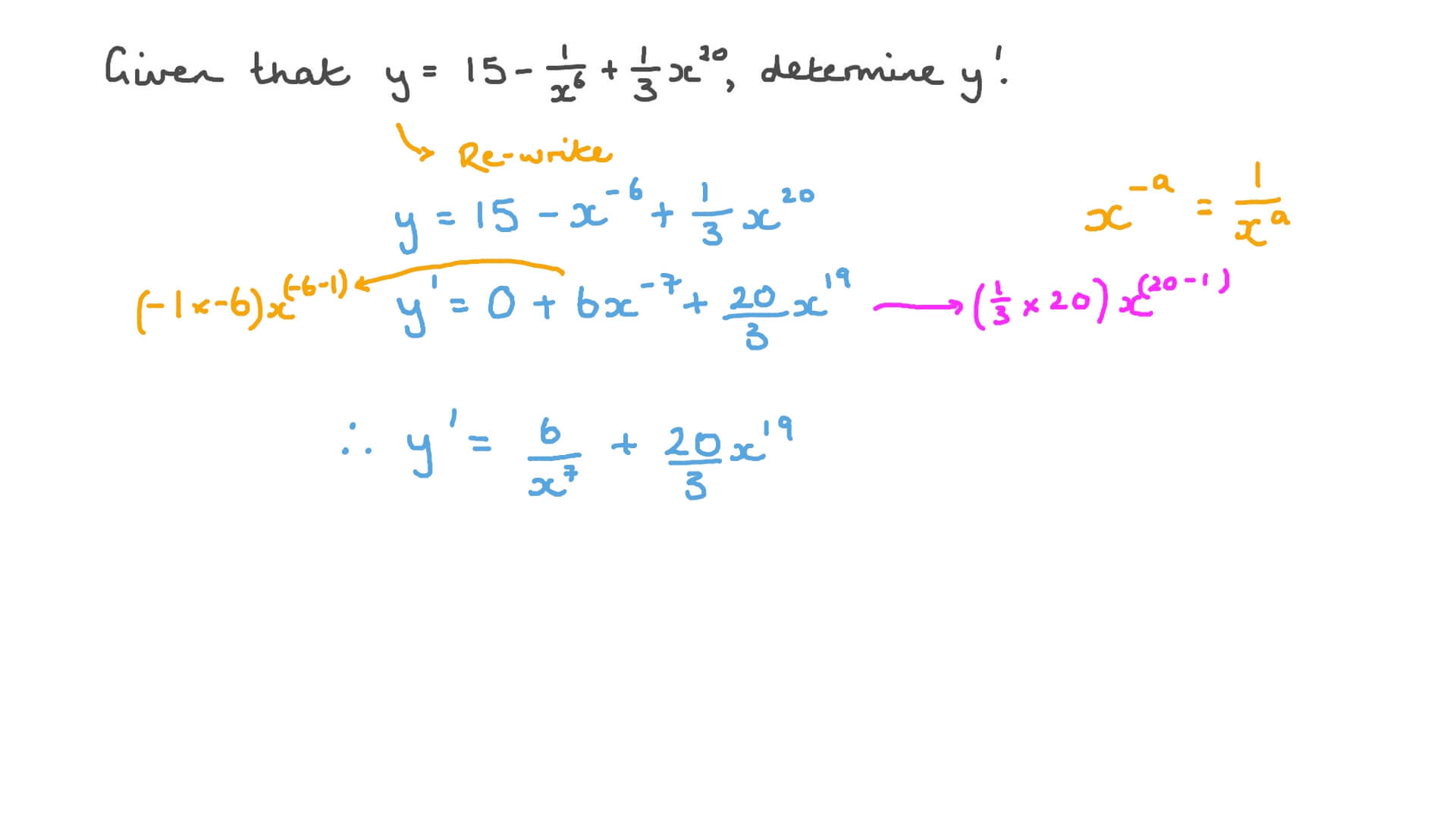 Question Video Finding The First Derivative Of A Function Using The Power Rule Nagwa
