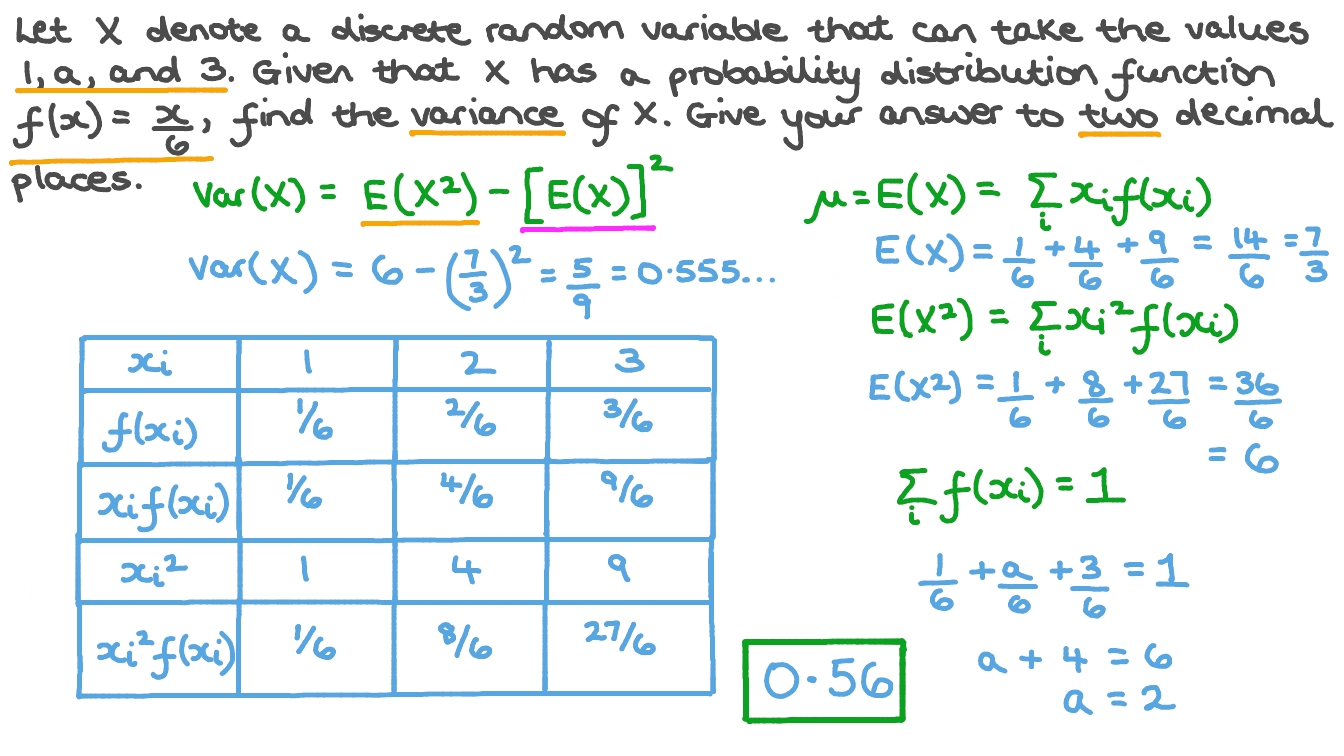 Question Video Calculating The Variance Of A Discrete Random Variable